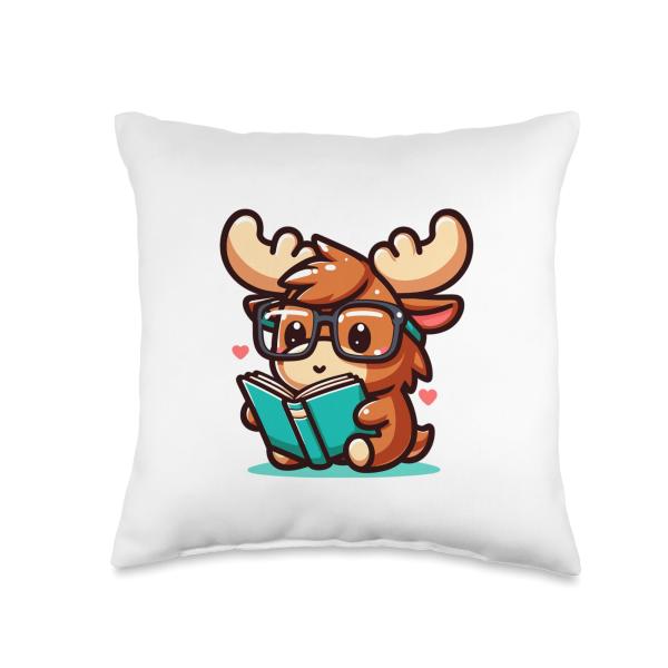 ・Reading Moose Character design. Embrace your inner bibliophile with this charming Kawaii Moose design. Featuring a cute...