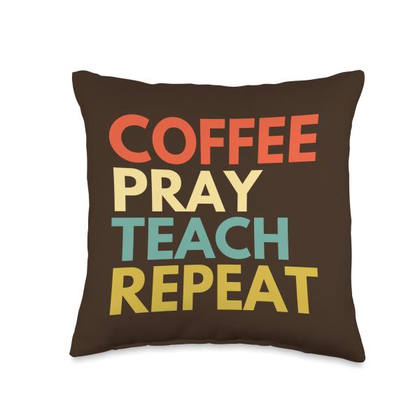・Cute homeschool mama look with positive saying, "Coffee Pray Teach Repeat" for a homeschool mom, Christian daycare work...
