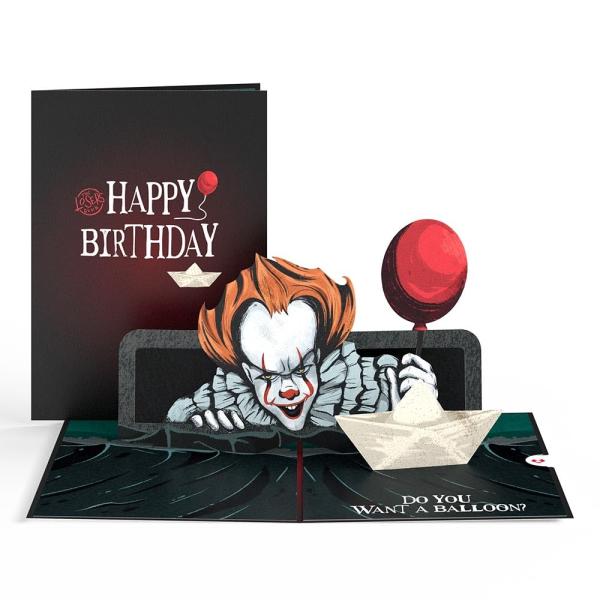 ・Share The Fun: Float into a frightfully fun birthday! This chilling IT pop-up card features Pennywise's iconic red ball...