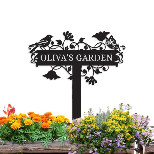 ・Garden Stake - Personalize a metal garden sign with your name or text. This customized metal sign is versatile, and a p...