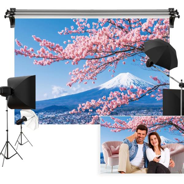 ・【Japanese Sakura Backdrop】The beautiful japanese scene backdrop features a stunning scene of springtime pink cherry blo...
