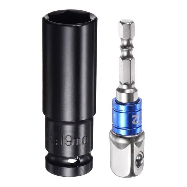 ・Drive Socket ＆ Adapter Set Size: 6-Point Socket: size: 19mm, square drive: 1/2", total length: 78mm / 3"; Socket Adapte...