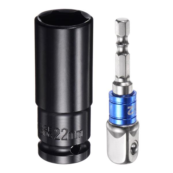 ・Drive Socket ＆ Adapter Set Size: 6-Point Socket: size: 22mm, square drive: 1/2", total length: 78mm / 3"; Socket Adapte...