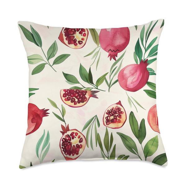 ・Cute, vintage, minimalist pattern art featuring pastel hue watercolor painting illustration aesthetic art of Pomegranat...