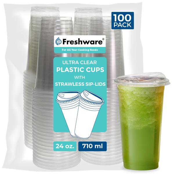 ・?PERFECT OFFICE ＆ PARTY PACK - The 24 oz disposable cup with strawless sip lids is transparent, allowing you to add bri...