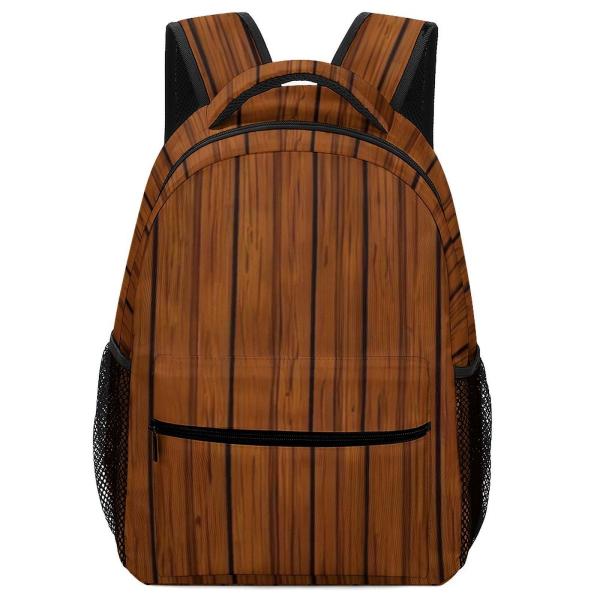 ・Multi-compartment: Basic travel Brown Wood Pattern backpack roomy main compartment can fit a laptop, a front pocket for...