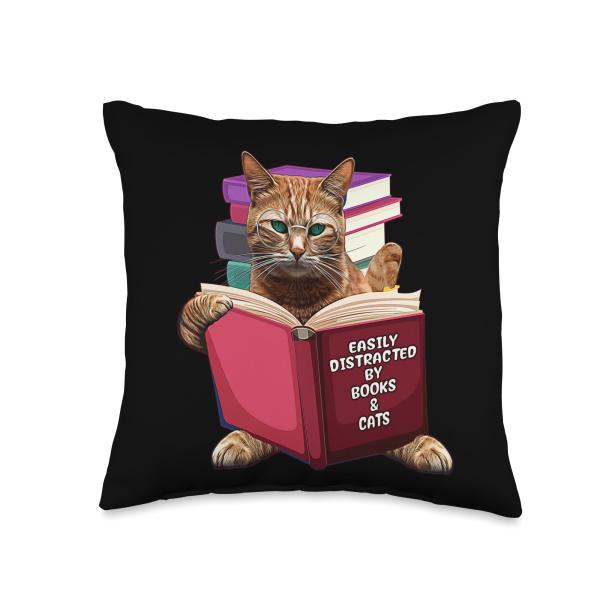 ・Gift for Librarians who love cats ＆ the witty phrase "Easily Distracted by Books ＆ Cats" captures the essence of every ...