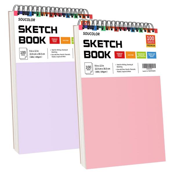 ・【Premium Paper Quality】Professional Sketch Book Drawing Pads. Great size 9 x 12 inches for all levels of artists. 100 s...