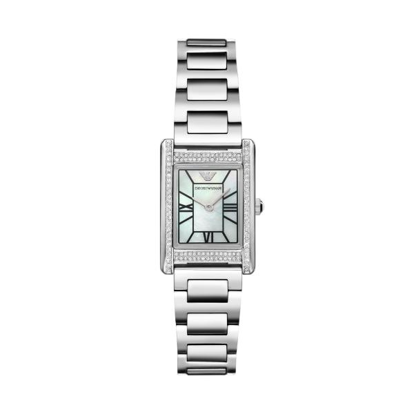 ・Emporio Armani's 22mm x 32mm watch features a mother-of-pearl dial, two-hand movement and stainless steel bracelet.・32m...