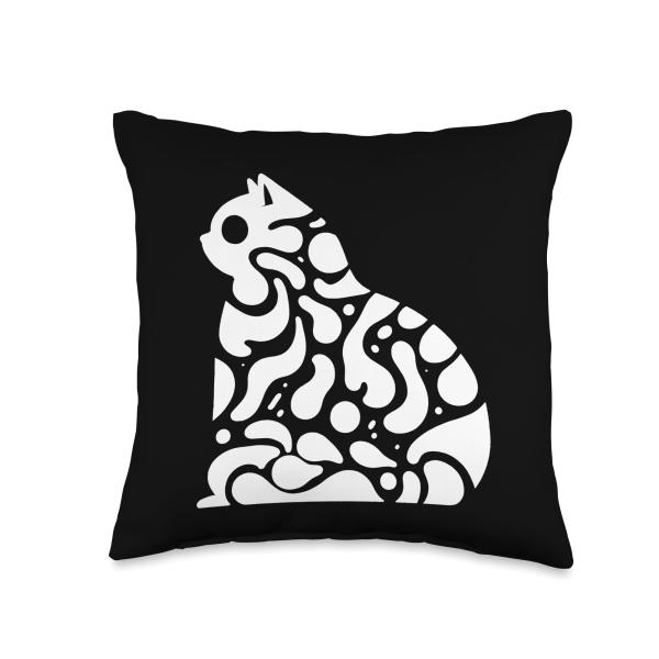 ・This kawaii vector illustration features an adorable blob-like cat in a minimalist silhouette design. The bold and cool...