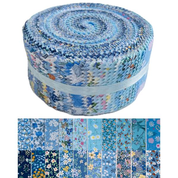 ・ゼリーロール生地-ブルー地中海・ゼリーロール生地 アソートフローラルプリント:花の形ごとに2つのピース(6.3 x 111.8 cm)の20種類の花柄プリントが含まれ、1ロールあたり合計40ピースです。・高品質の綿100%生地:プレミアム...