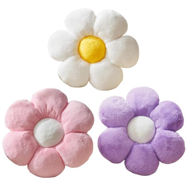 ・素材:フラワーピロー15.75インチホワイトパープルピンク3個をお届けします。このフラワーピローは、高模造ウサギの毛皮カバーで作られており、ふわふわのポリエステルを詰めています。柔らかく暖かい手触りです。・花型デザイン:デイジーフラワーの...