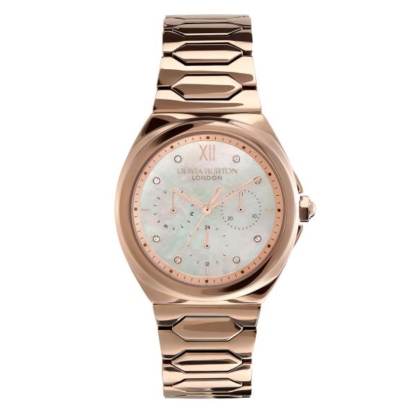 ・It's all about the curves with this elegant take on Sports Luxe. A gently-domed case encircles the multifunction dial i...