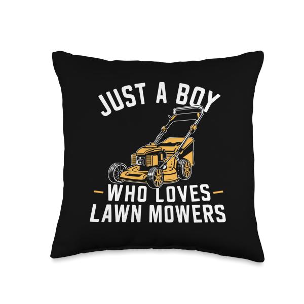 ・just a boy who loves lawn mowers gardening lovers cute design cool graphic on a black background for gardeners and thos...