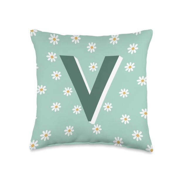 ・This Letter V Monogram Capital letter with Teal Daisy White and Flower Pattern is perfect for Mom, Grandma, Sister, Dau...