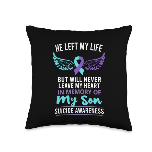 ・he left my life but will never leave my heart In Memory of Son Suicide Awareness Prevention dad Mom Grieving Teal Purpl...