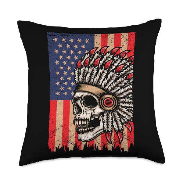 ・Celebrate love for bold and edgy designs with this impressive skull wearing a native headdress, set against a distresse...