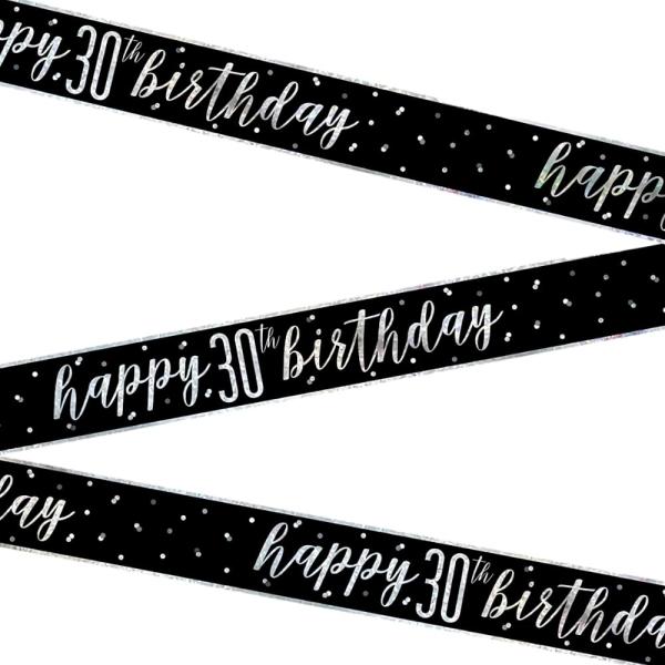 ・AGE-30 DESIGN: This banner features a bold and joyful 'Happy 30th Birthday' message in an eye-catching black glitz pris...