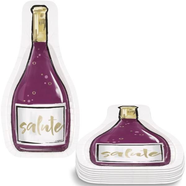 ・ELEGANT WINE BOTTLE SHAPE: These plates are designed in a stylish wine bottle shape, featuring elegant purple and gold ...