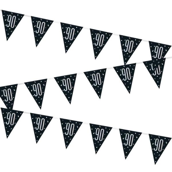 ・AGE-90 DESIGN: This banner features a bold and joyful 'Happy 90th Birthday' message in an eye-catching black glitz pris...
