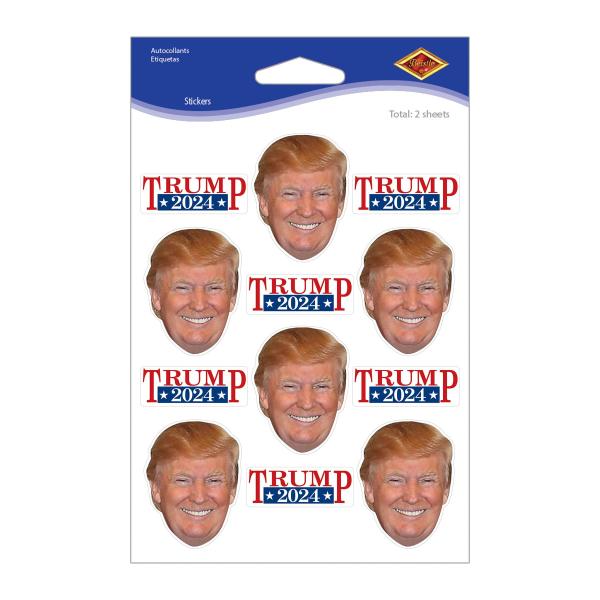 ・Bold Trump 2024 Design: Each sheet features 6 "Trump 2024" stickers and 6 image stickers, making a strong statement of ...