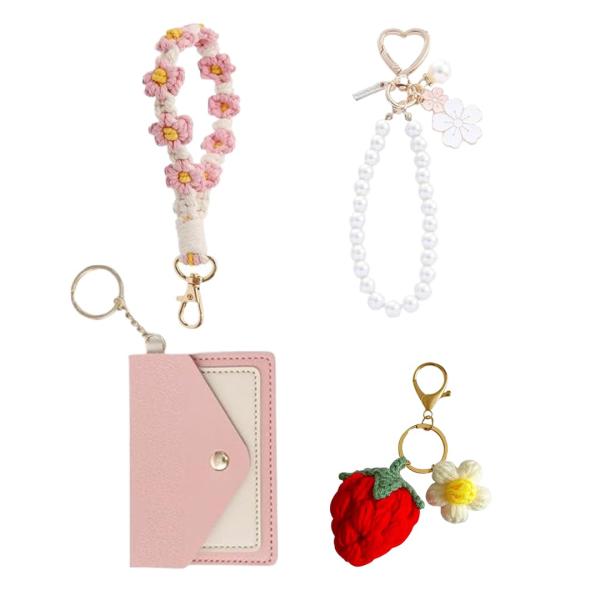 ・The keychain is made in crochet style with beautiful flower patterns. These flower patterns design can make you more pe...