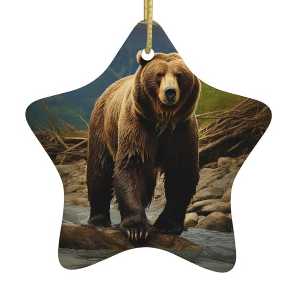 ・Double sided printing: Brown bear ceramic ornaments for holiday patterns looks like stained glass spliced together prin...