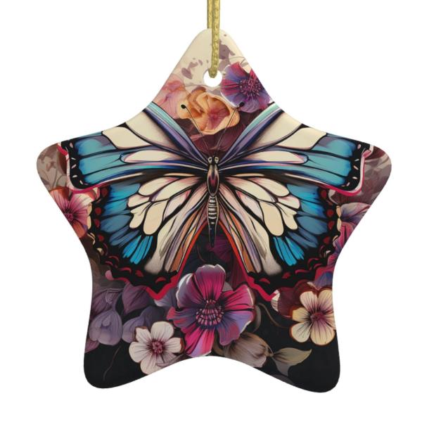 ・Double sided printing: Butterfly Floral ceramic ornaments for holiday patterns looks like stained glass spliced togethe...