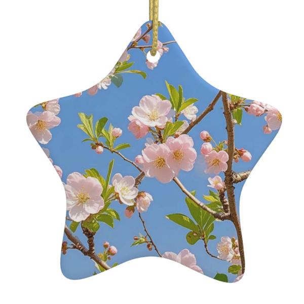 ・Double sided printing: Japanese Floral Cherry Blossom ceramic ornaments for holiday patterns looks like stained glass s...