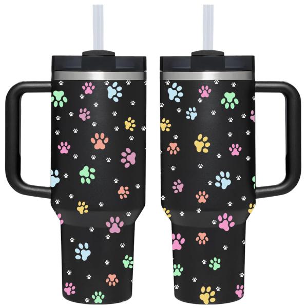 ・? GIFTS - 40 OZ Paw Tumbler with Handle.Dog Cat Lover Paw Gifts.Unique Birthday Christmas Gifts for Dog Cat Paw Lover.P...