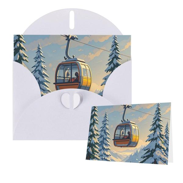 ・PREMIUM QUALITY MATERIALS: Ski Lift With Fir Tree Envelopes Greeting Card is made of thick, high-quality, eco-friendly ...