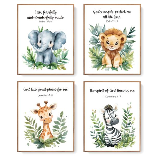 ・【WOODLAND NURSERY DECOR】: Woodland nursery animals bible verse decor wall art prints poster, room bedroom bathroom wall...