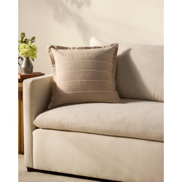・Neutral Striped Throw Pillow: Howie is an ivory-striped neutral throw pillow with textured details and flange edges; de...