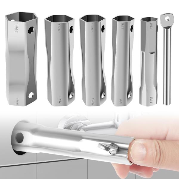 ・Shower Valve Socket Wrench Set: Set includes 5pcs double ended socket spanners: 21/32 inch x 27/32 inch, 29/32 inch x 3...