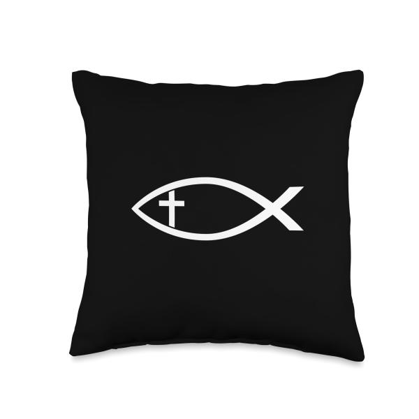 ・The classic ichthys or ichthus Christian fish symbol with a cross illustration for Christians, those who believe in God...