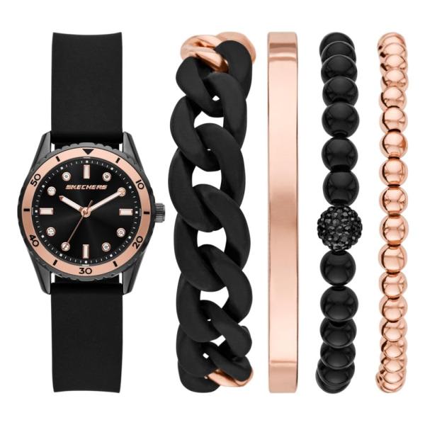 ・This women's set adds sophistication to any look with a black three-hand analog watch featuring a rose gold-tone bezel ...