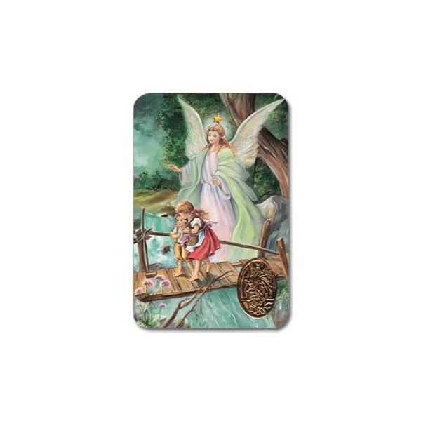 ・Design and Style; Laminated holy card with gold foil embossed medal design. The back of the holy card card has a prayer...