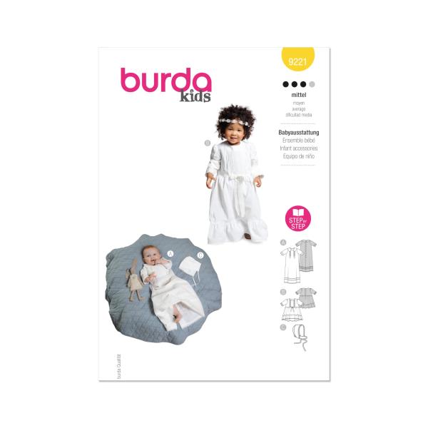 ・Burdaパターンキットには、生地を切り抜くためのパターンピース、縫製プロセスのガイドとなるステップバイステップの書面と図解の説明、生地とトリムの選択方法、サイズ情報が含まれています。・これらの服の縫製パターンは、赤ちゃんのサイズ1M-2...