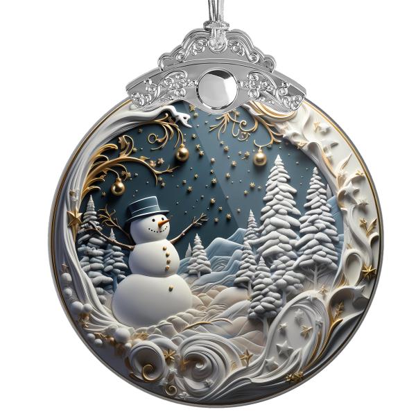 ・? Charming Snowman Scene - A joyful snowman surrounded by snowy pine trees and twinkling stars, bringing warmth and che...