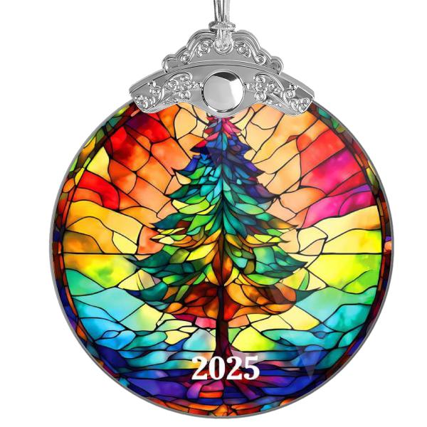 ・? Colorful Stained Glass Design - Features a radiant Christmas tree with a rainbow gradient effect, inspired by stained...