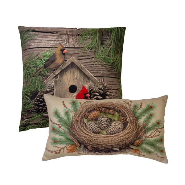 ・This captivating ensemble showcases a timeless large star quilt pattern adorned with a serene cardinal couple nestled a...