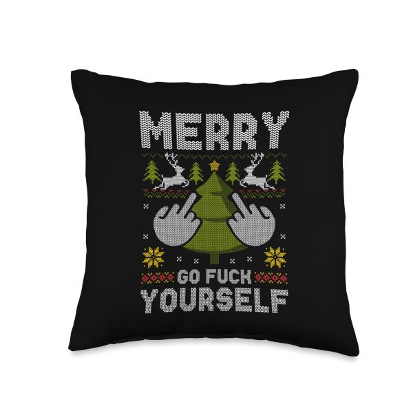 ・Merry Go F Yourself Middle Finger Ugly Christmas Sweater Design shows humping reindeer and a Christmas tree showing you...