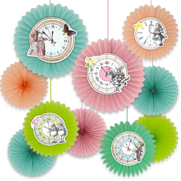 ・Talking Tables 10x Alice in Wonderland Curious Clock Fans Paper Hanging Decoration for Kids Birthdays, Mad Hatters Tea ...