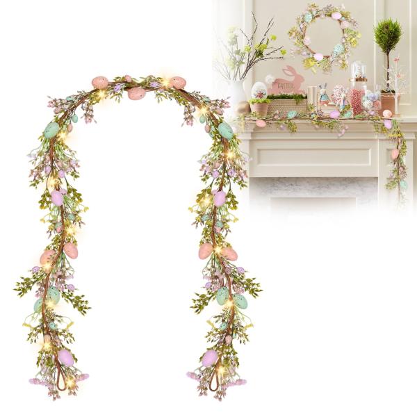 ・Easter Garlands:6 ft Easter garland with lights features with many Easter eggs, and the eggs are in different colors, s...
