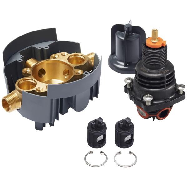 ・Includes valve body, thermostatic cartridge, rough-in guide, and mud guard・1/2-in universal NPT and direct sweat inlets...