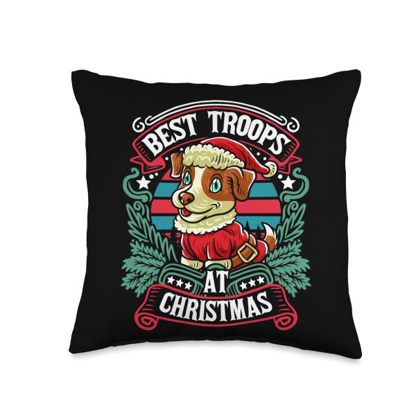 ・Jack Russell Terrier Best Troops Christmas Dog design shows cute dogs as Santa Claus, elf, reindeer in front of a chris...