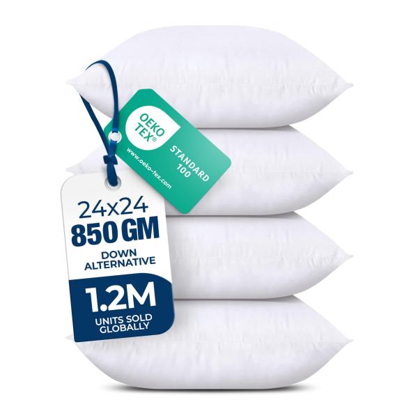 ・24 x 24 Pillow Inserts (Set of 4) - Offers a standard fit for 24x24 pillow covers and protectors. For a fuller, fluffed...