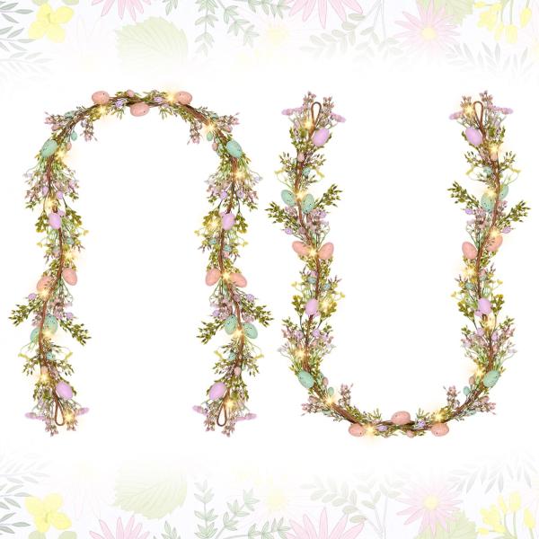 ・BEAUTIFUL DESIGN: This Easter Egg Garland design is decorated with Easter eggs, colorful flowers,and green branches. th...