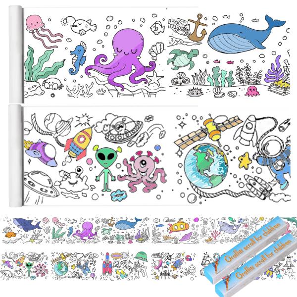 ・【安全な素材】子供用ドローイングロールはプレミアム紙製で、刺激臭のない環境に優しいインクではっきりと印刷されています。 粘着性のある裏面には安全な接着剤が詰まっており、手や壁に跡を残しません。・【貼り付け＆取り外しが簡単】ロール紙の裏側は...