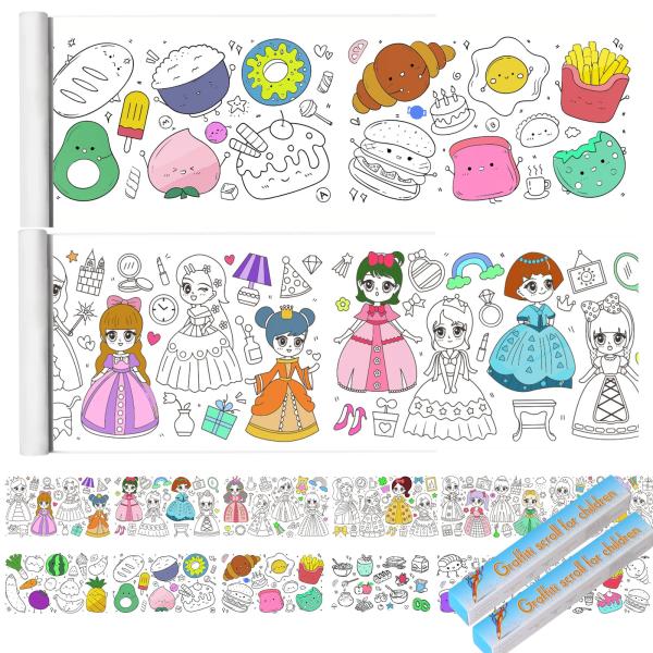 ・【安全な素材】子供用ドローイングロールはプレミアム紙製で、刺激臭のない環境に優しいインクではっきりと印刷されています。 粘着性のある裏面には安全な接着剤が詰まっており、手や壁に跡を残しません。・【貼り付け＆取り外しが簡単】ロール紙の裏側は...